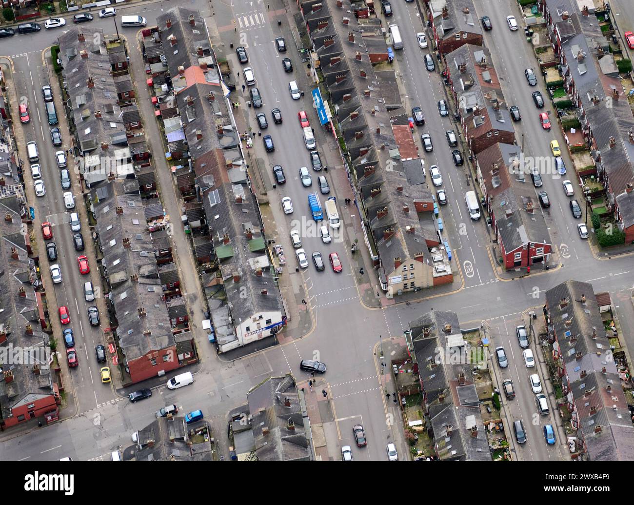 An aerial view of 19th Century terraced houses, in Harehills, East ...