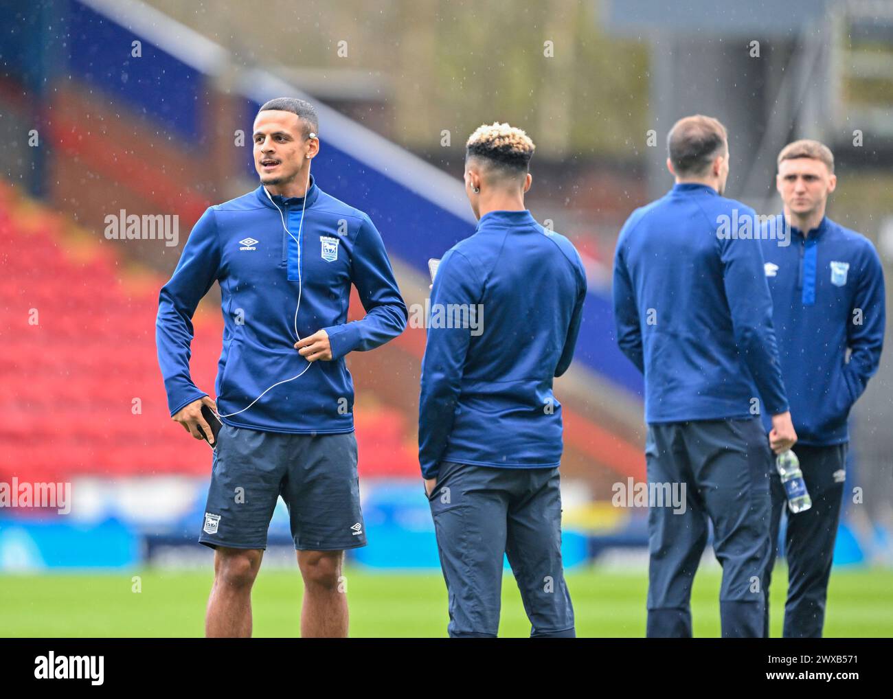 Ali Al-Hamadi of Ipswich Town inspects the pitch ahead of the Sky Bet ...