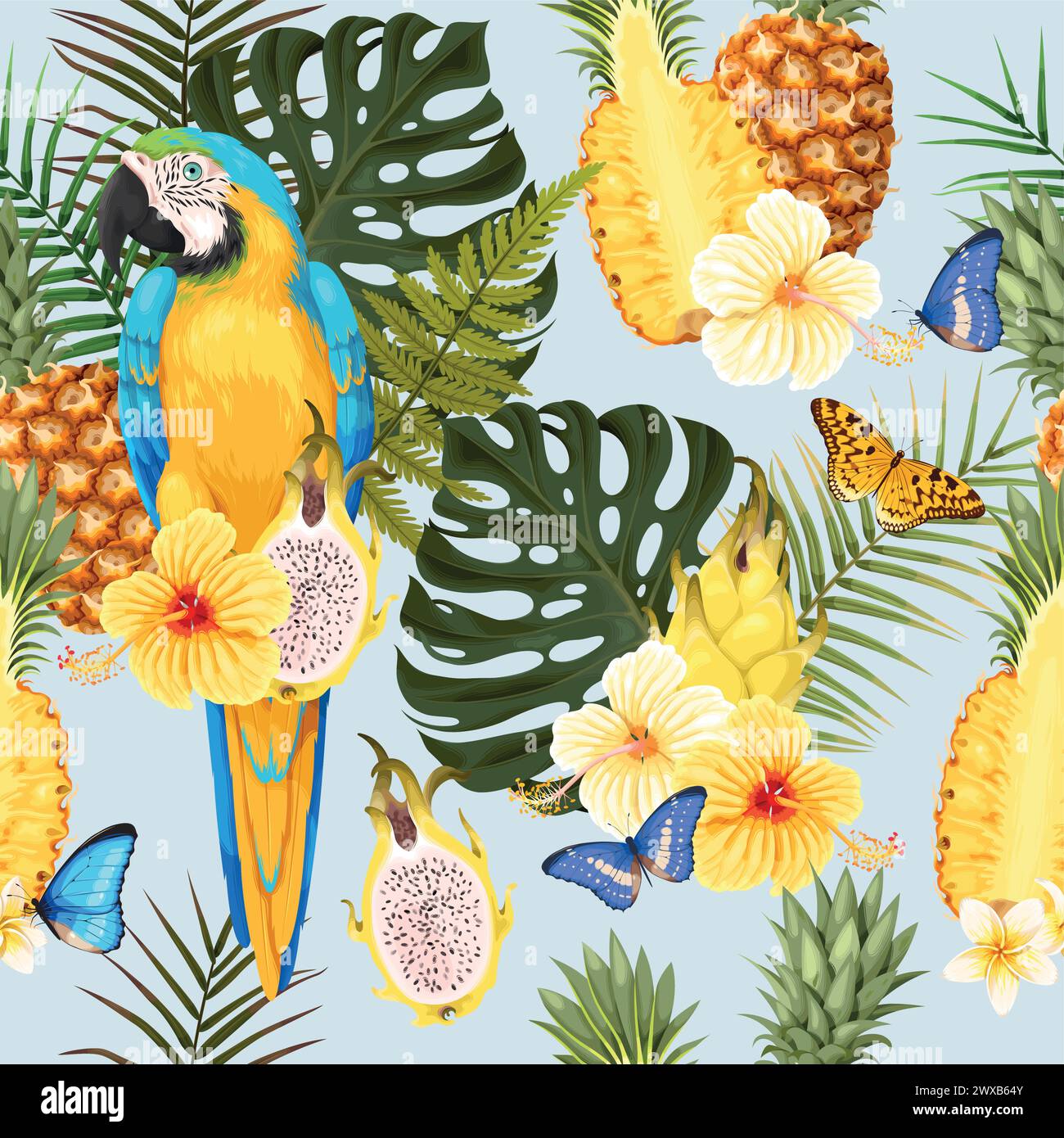 Parrot exotic flowers pineapple vector hi-res stock photography and ...