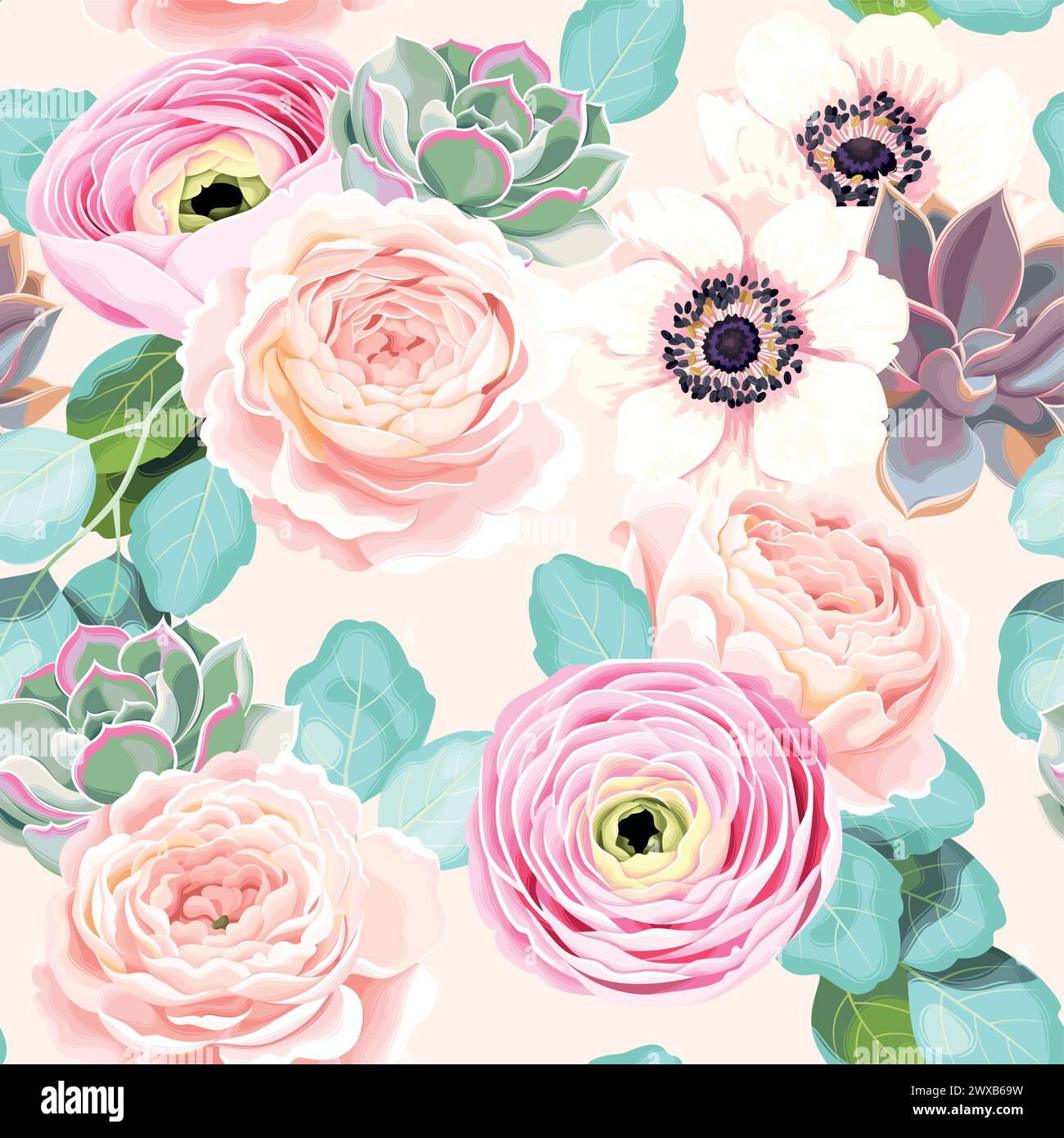 Seamless flowers and succulents Stock Vector Image & Art - Alamy