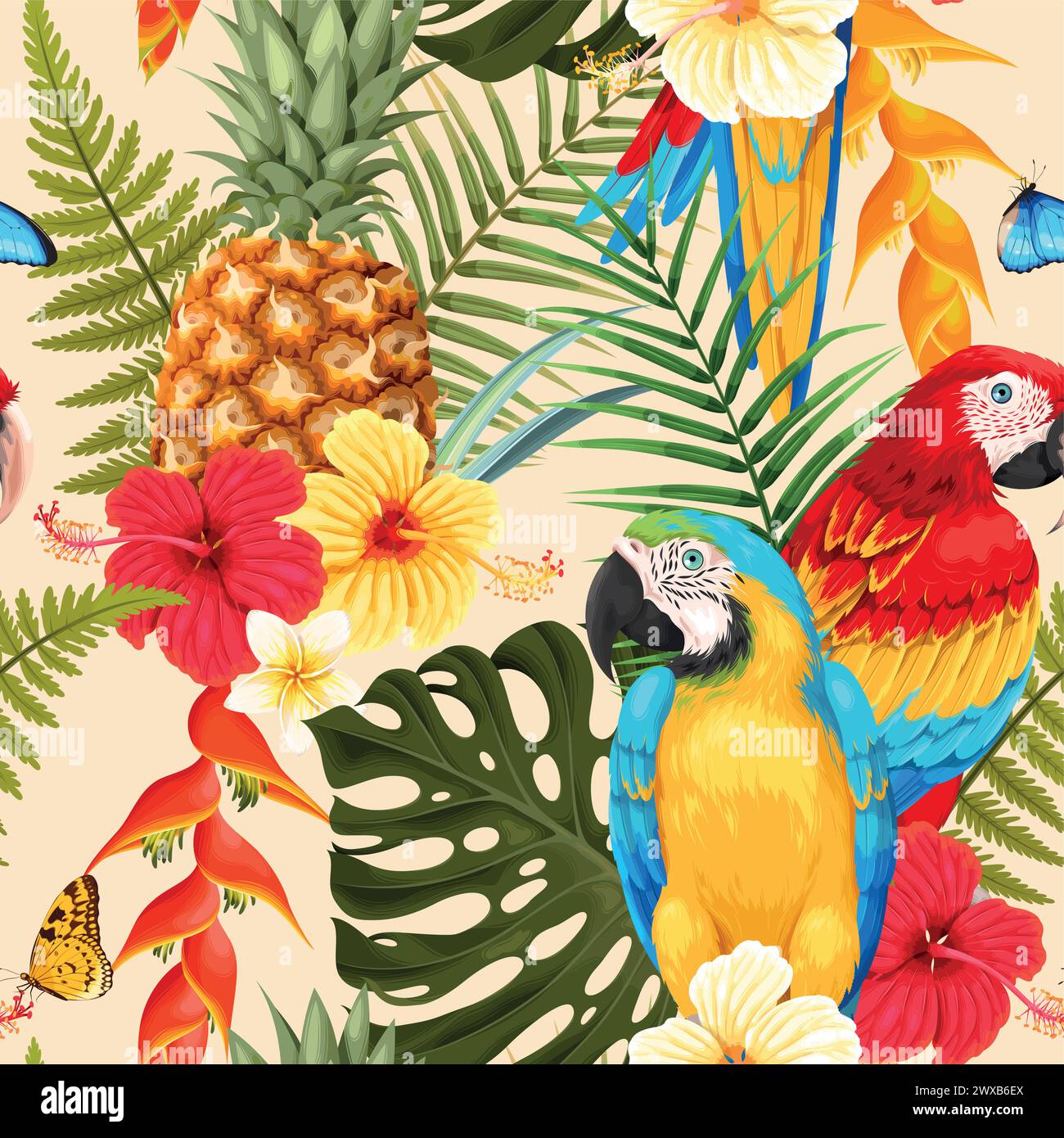 Parrot exotic flowers pineapple vector hi-res stock photography and ...
