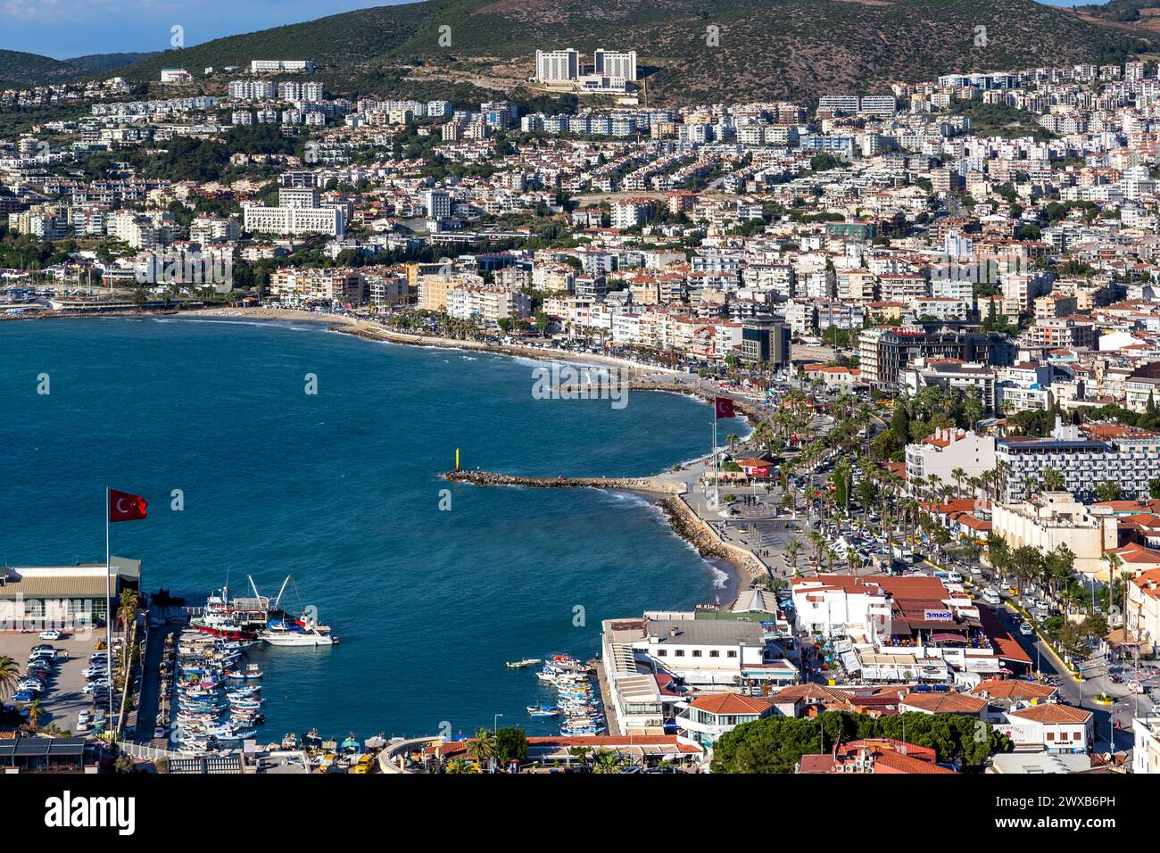 KUSADASI, TURKEY - JUNE 2, 2021: This is an aerial panoramic view of ...