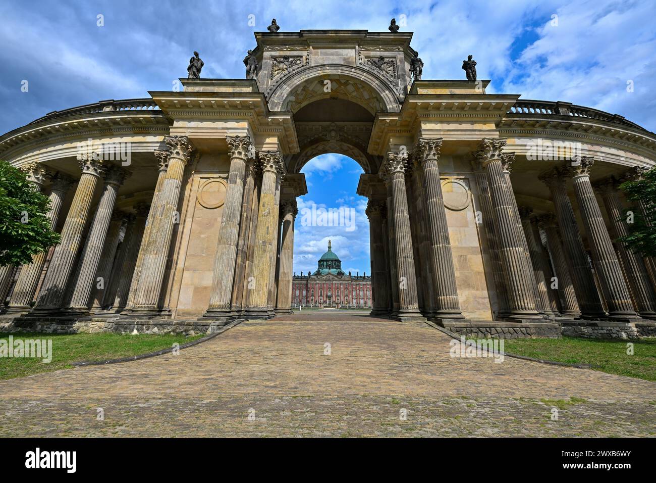 Colonnade of Sanssouci Palace, the former summer palace of Frederick ...