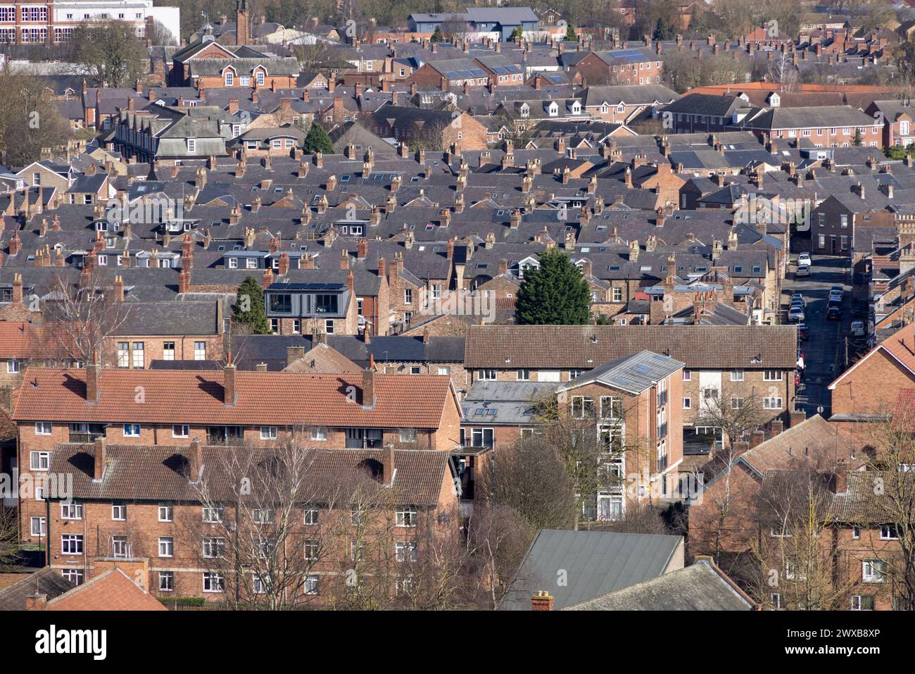 aerial view row of houses around Eldon Street, city of York, England ...
