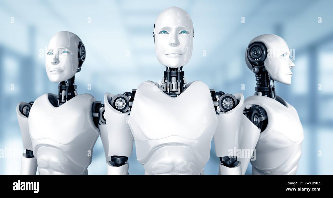 XAI 3d illustration Team humanoid AI robot showing concept of teamwork ...