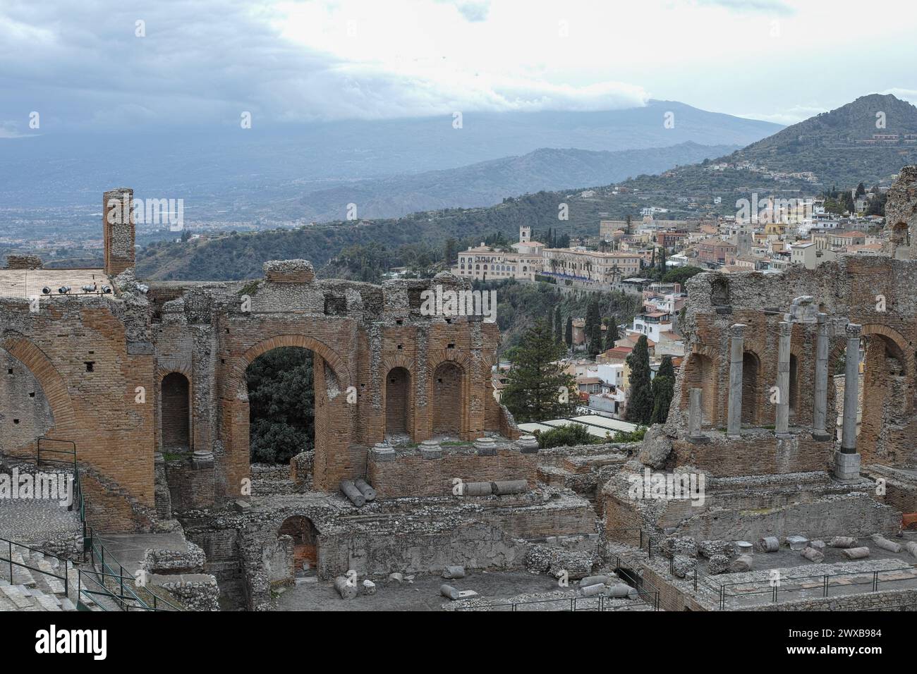Ruins of the Ancient Greek Theater in Taormina, Sicily Stock Photo - Alamy