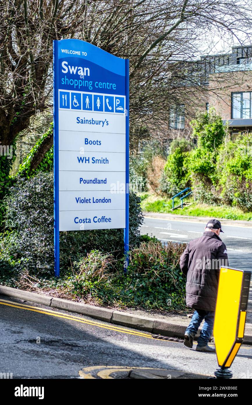 Leatherhead Surrey, UK, March 29 2024, Swan Centre Shopping Centre ...