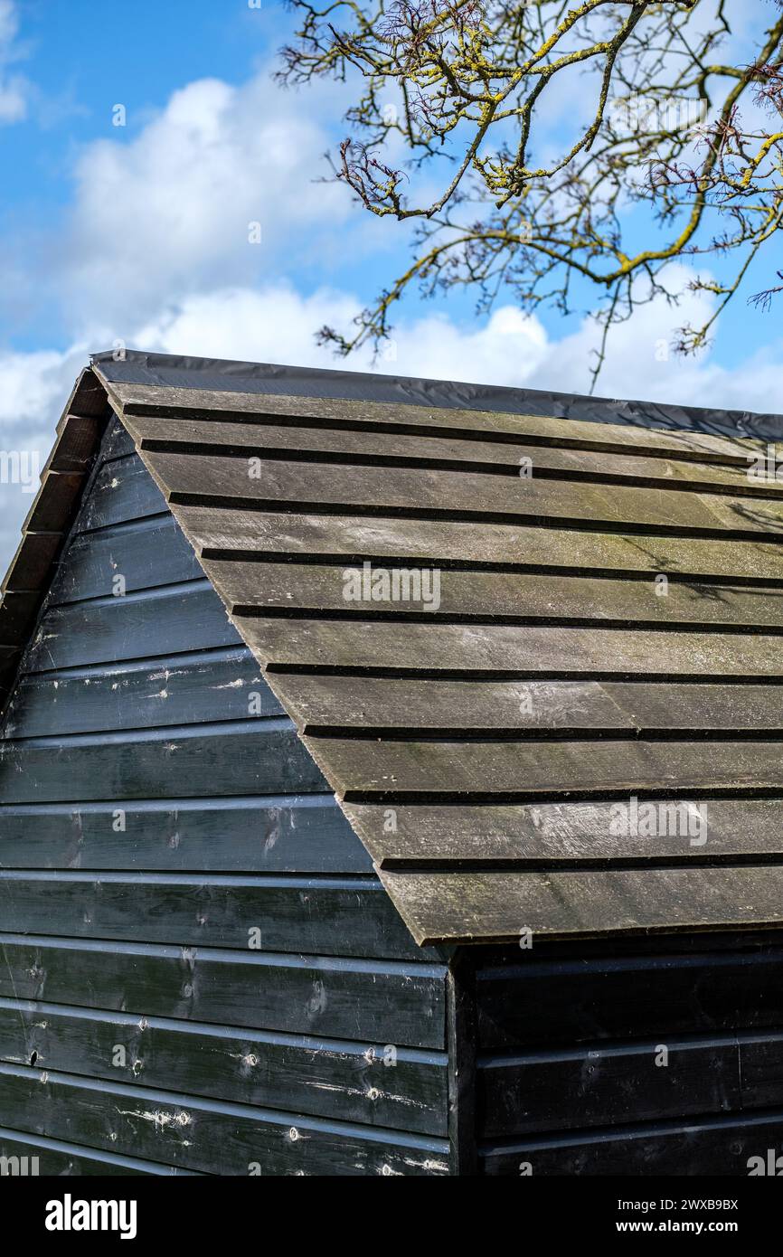 Leatherhead Surrey, UK, March 29 2024, Black Painted Wooden Outdoor ...