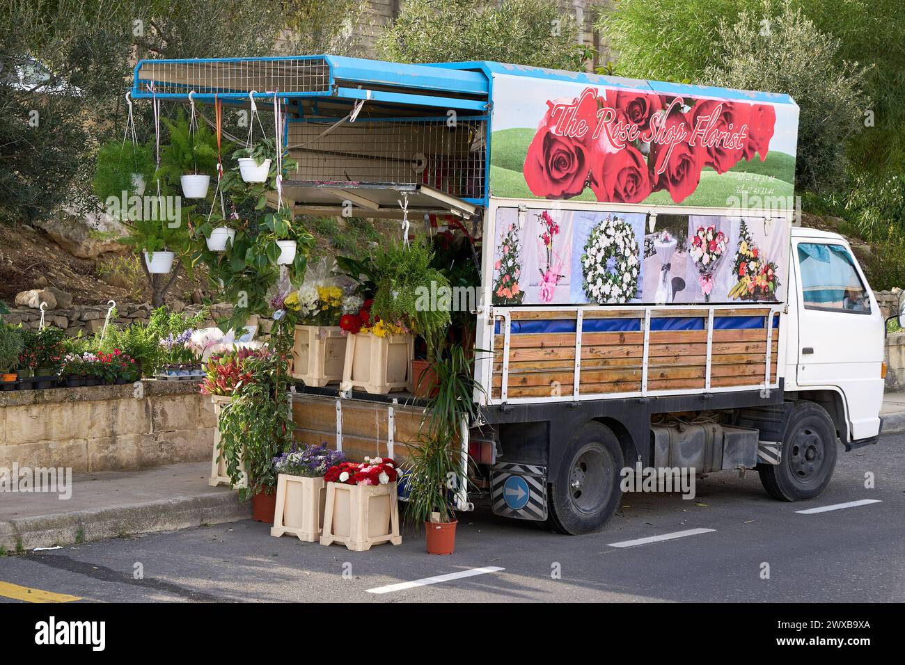 Malta - December 3, 2023: Mobile flower store with fresh cut flowers ...