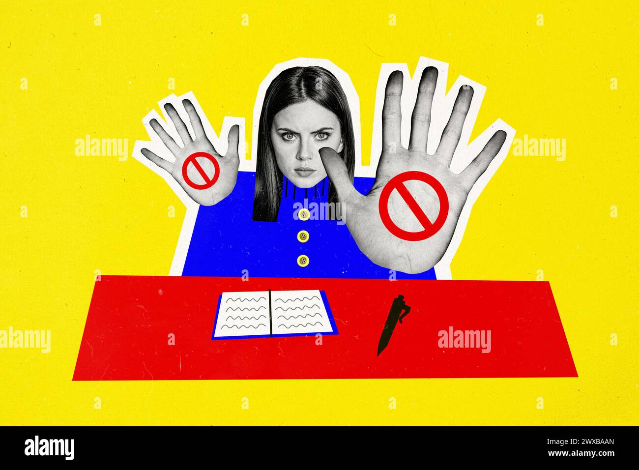 Composite collage picture image of girl say no working employee deny ...