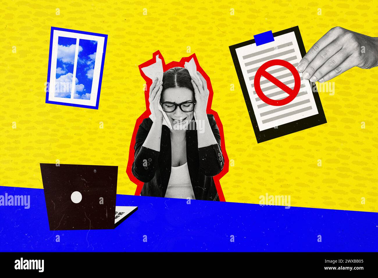 Image collage artwork of burnout crying woman sitting crying avoiding ...