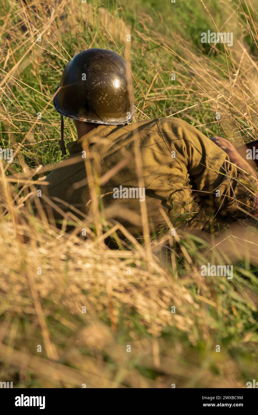 Historical reconstruction. An American infantry soldier from the World ...