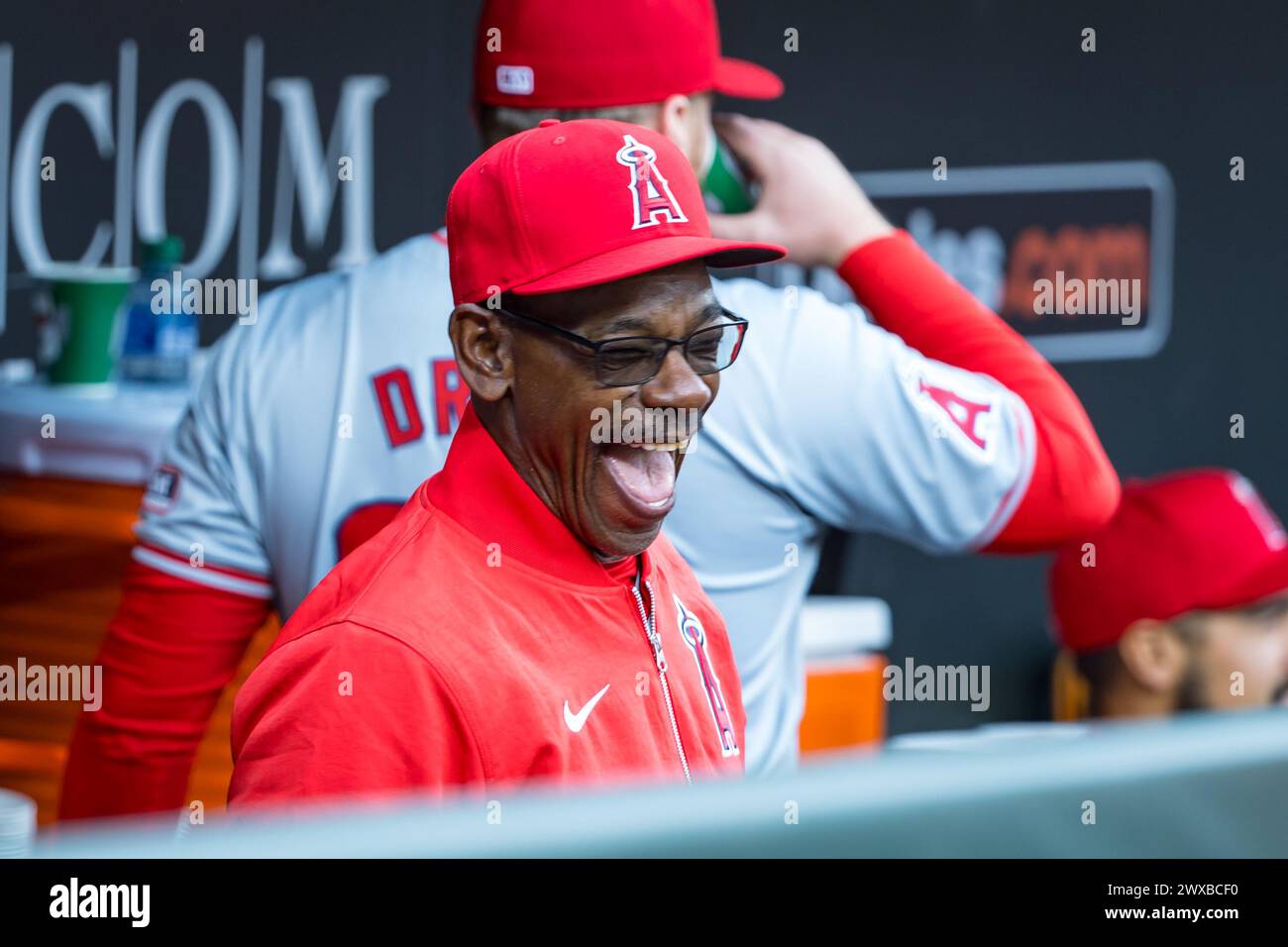 Baltimore, Maryland, USA. 28th Mar, 2024. Los Angeles Angels manager ...