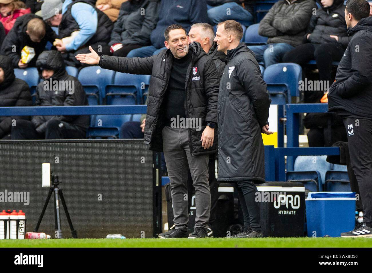 Rotherham United manager Leam Richardson gesticulates during the Sky ...