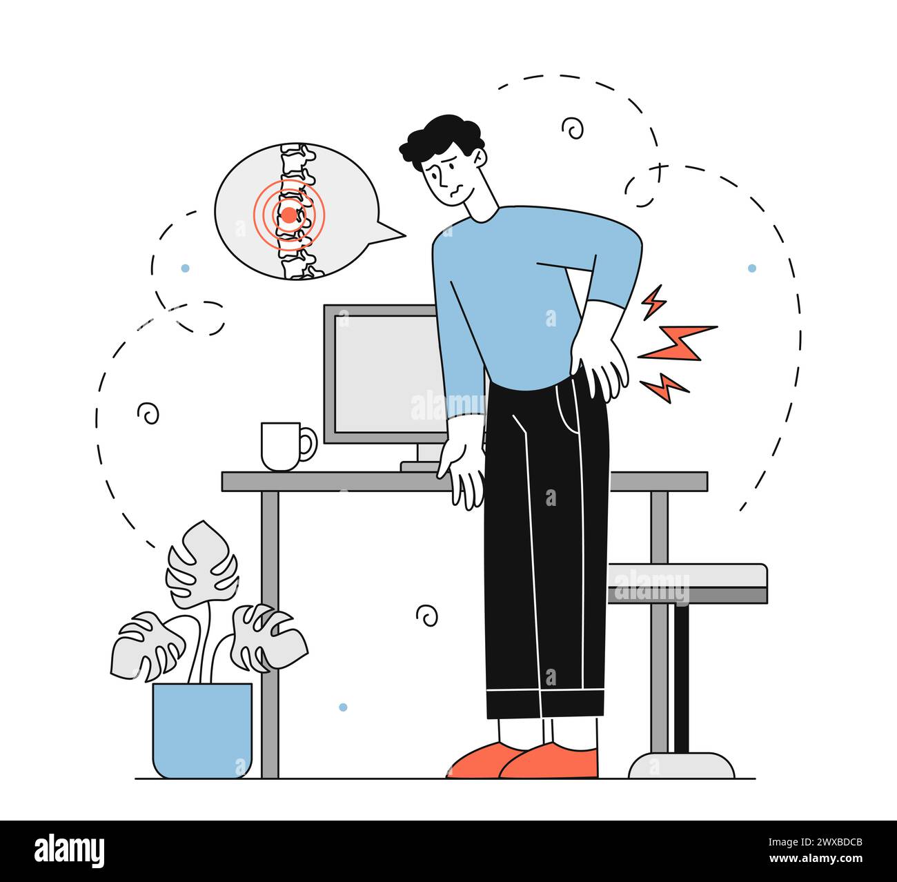 Man with back pain vector linear Stock Vector Image & Art - Alamy