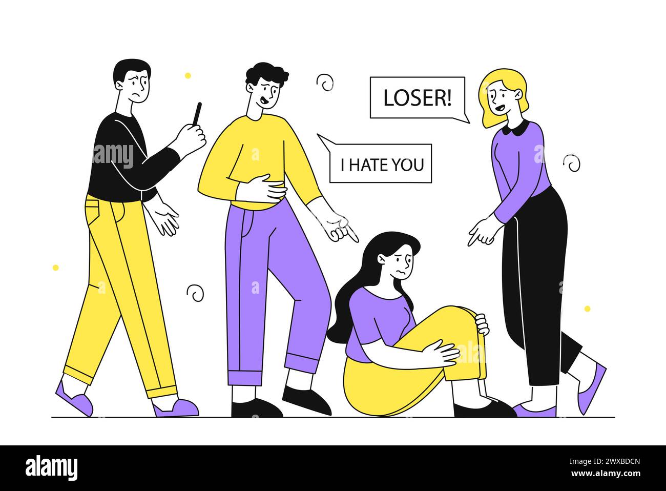 Woman with bullying vector linear Stock Vector Image & Art - Alamy