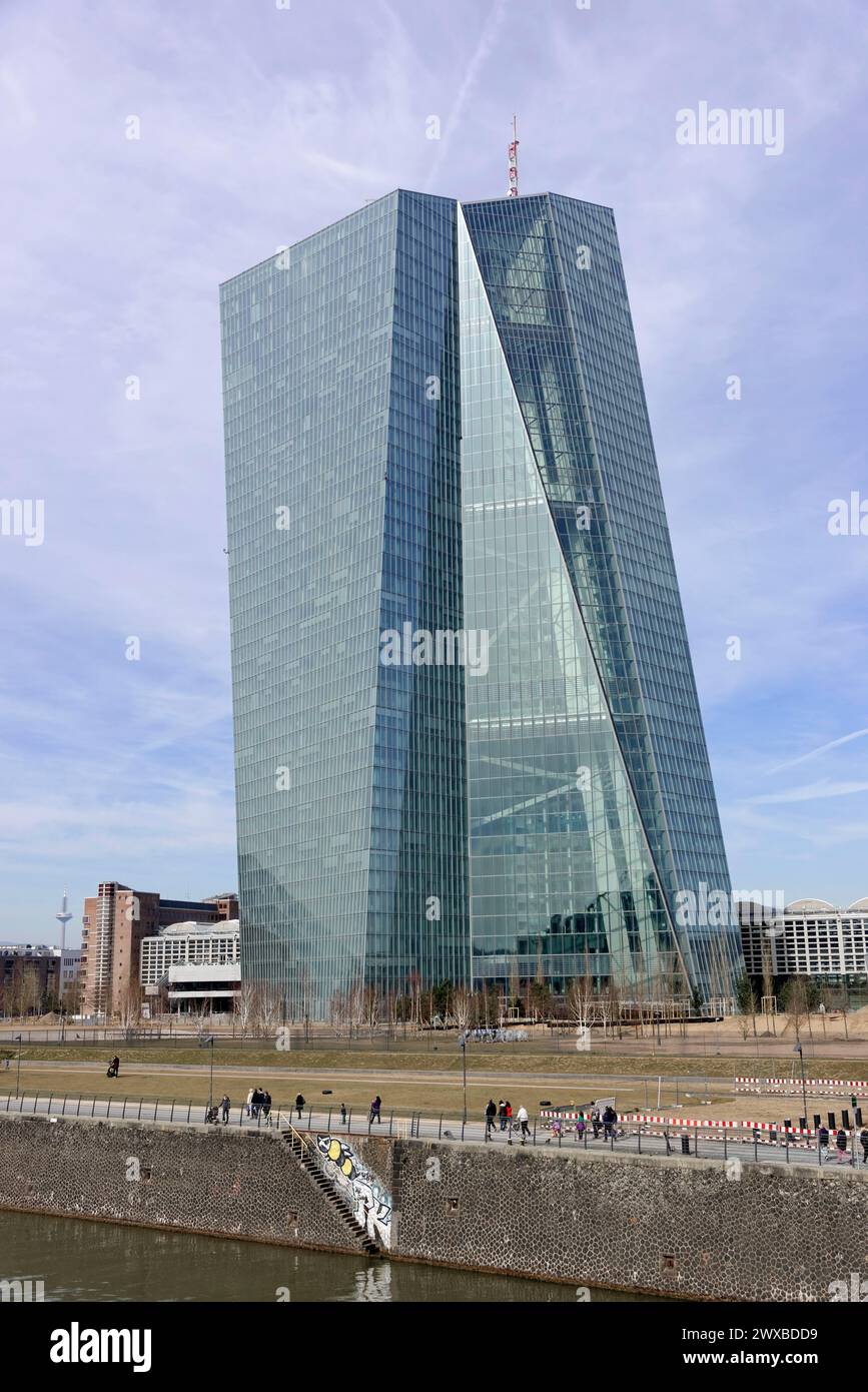 The new European Central Bank, ECB, Shining building reflects the ...
