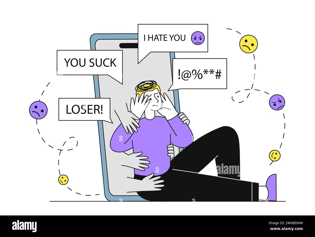 Bad social media influence vector linear Stock Vector Image & Art - Alamy