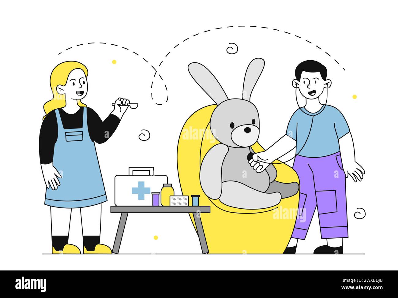 Children play doctor vector linear Stock Vector Image & Art - Alamy