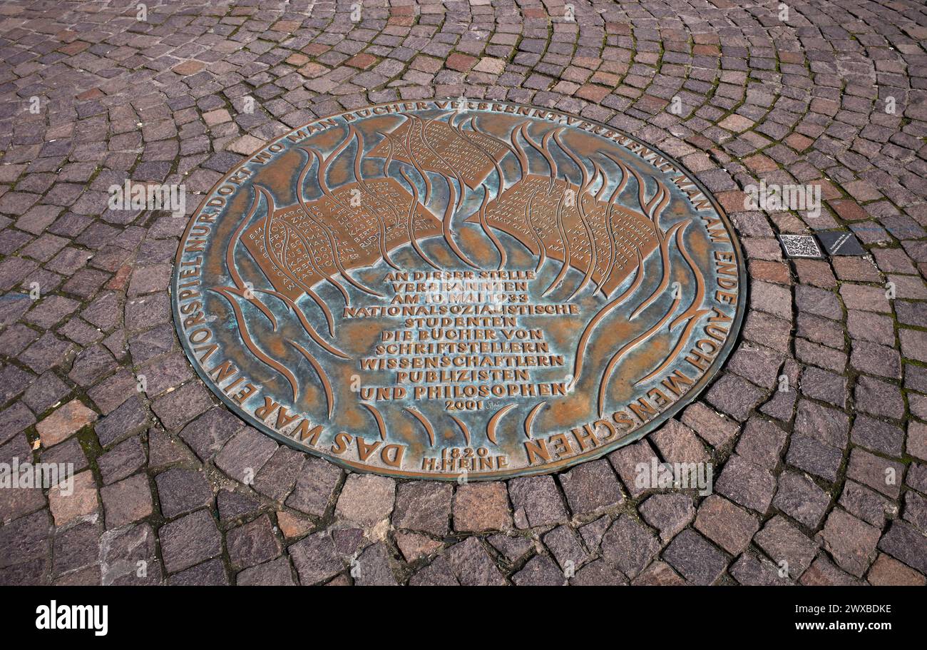 Memorial plaque, commemorating the burning of books by the National ...