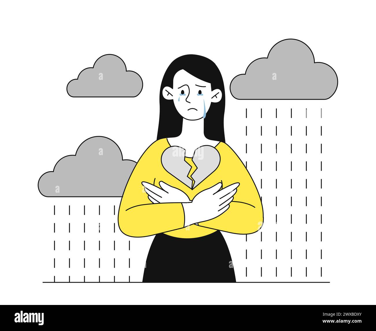 Woman with depression vector linear Stock Vector Image & Art - Alamy