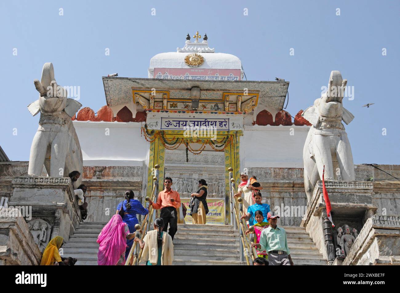 Entrance to Jagdish Temple, Udaipur, people climbing the steps to a ...