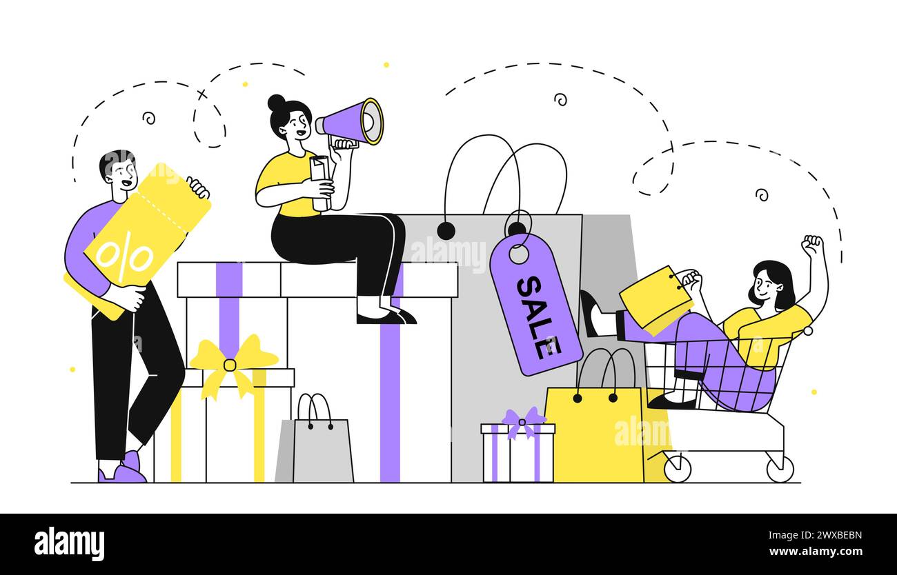 People with discounts vector linear Stock Vector Image & Art - Alamy