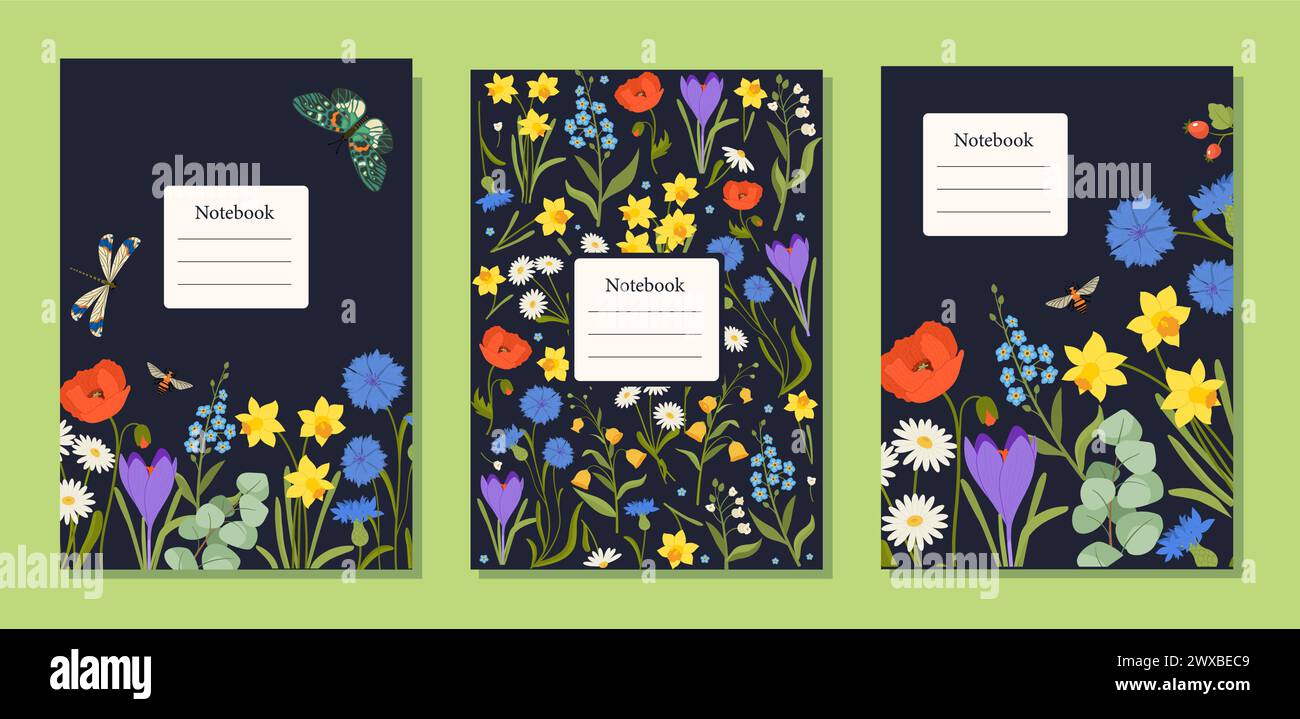 Flowers notebook covers vector set Stock Vector Image & Art - Alamy