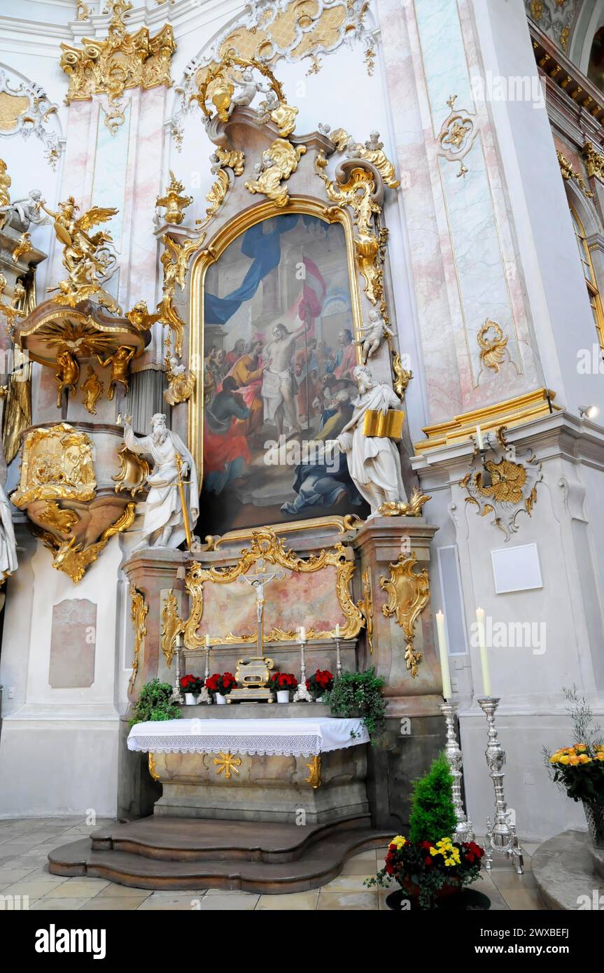 Ettal Monastery, Baroque altar with paintings and gilded decorations in ...