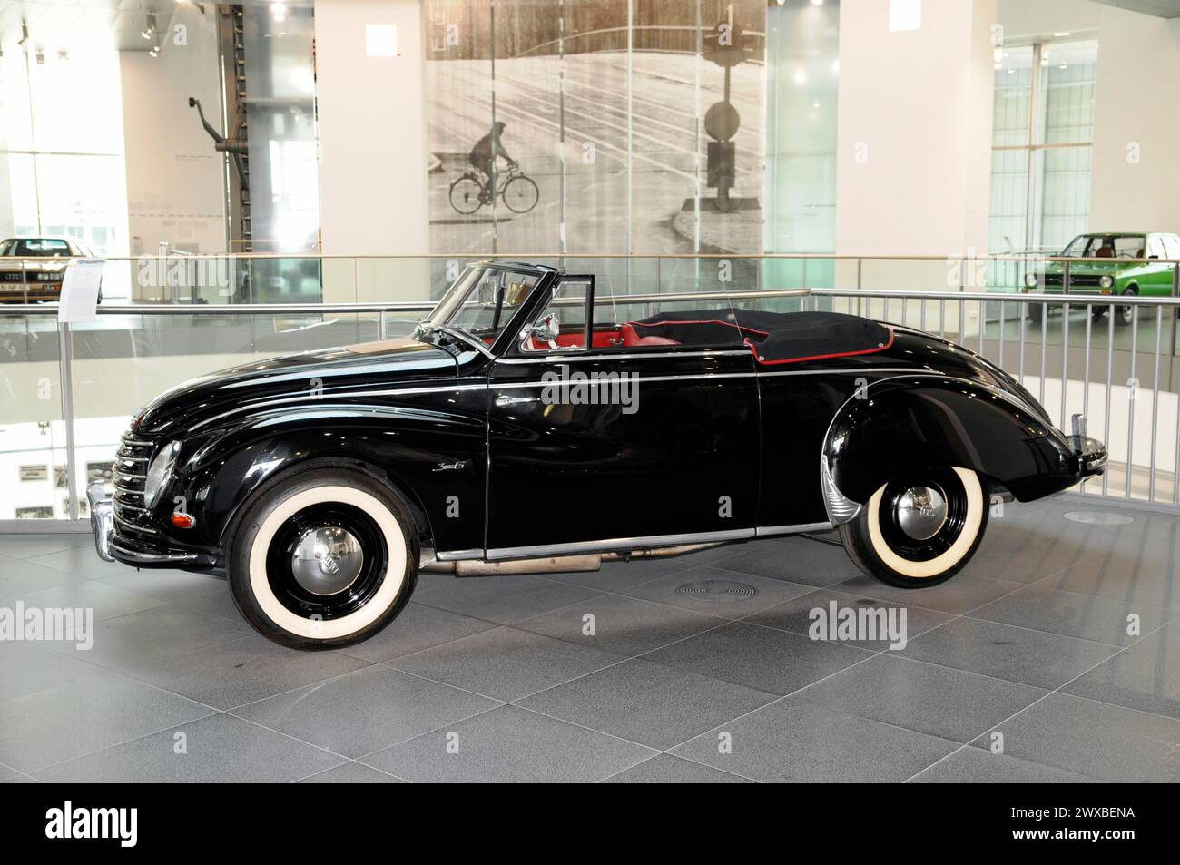 Museum mobile, Audi Museum, A black convertible classic car with red ...
