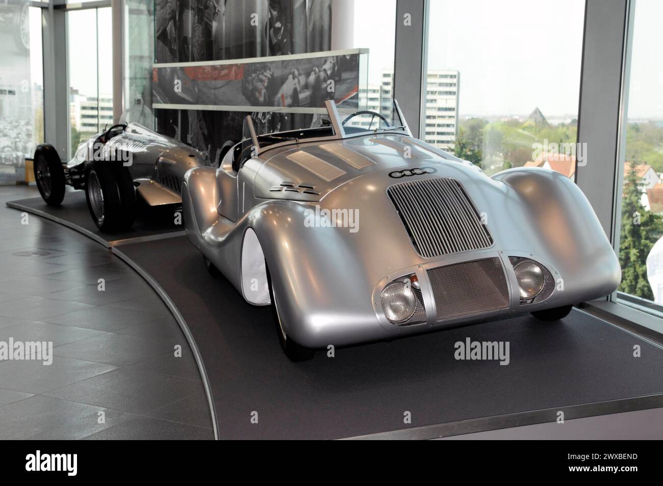 Museum mobile, Audi Museum, A silver Audi racing car with double ...