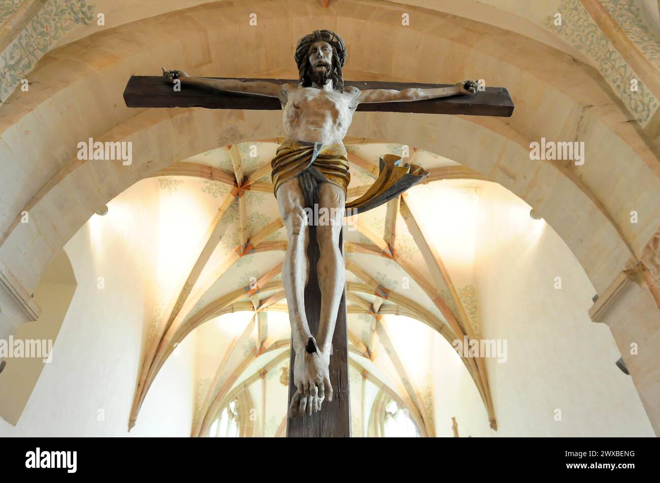 Realistic sculpture of Jesus Christ on a cross in a church, Lorch ...