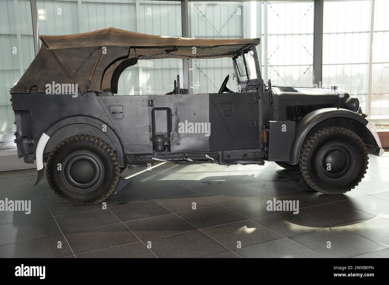 Historic military vehicle from the Second World War in an exhibition ...
