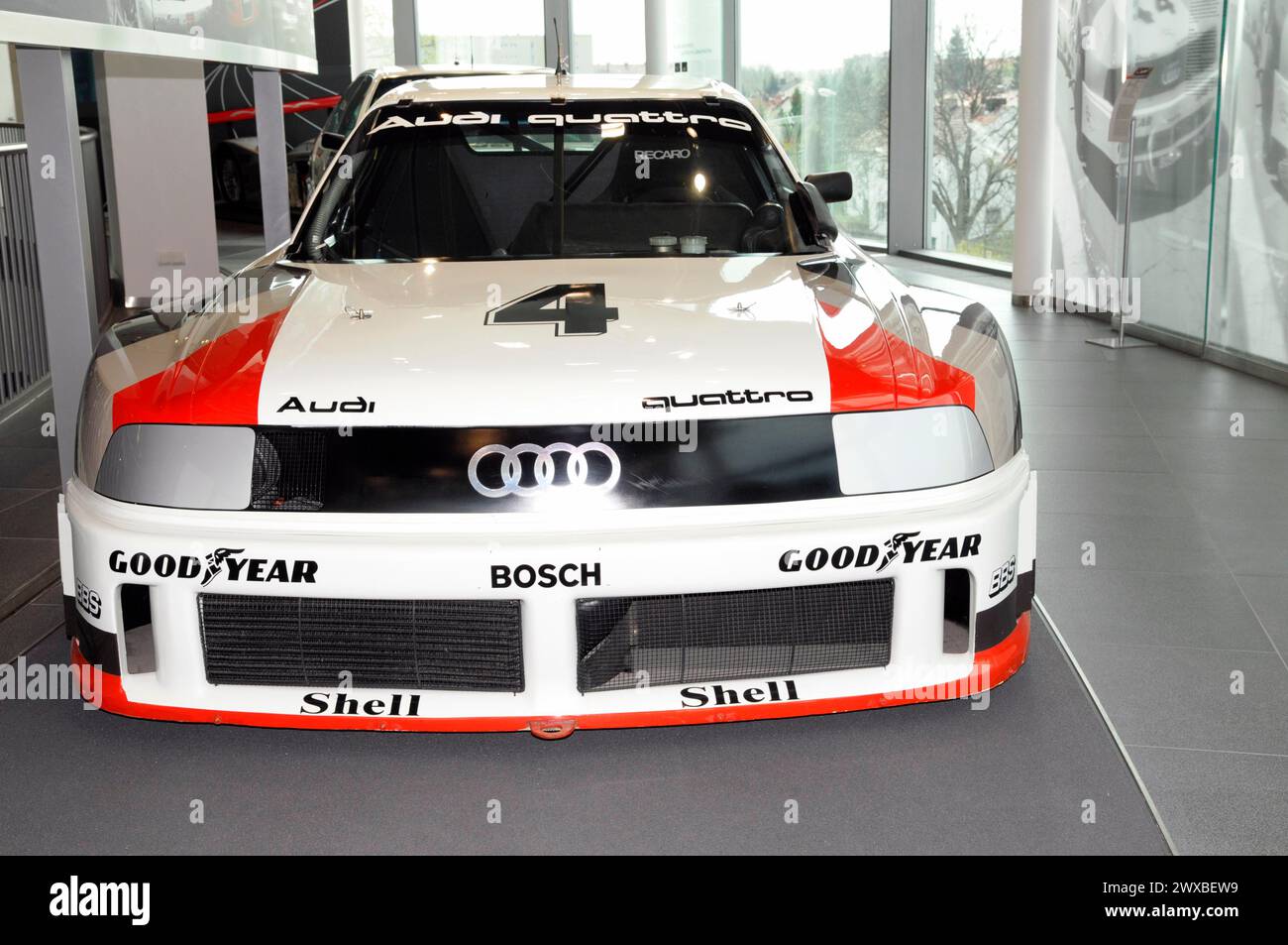 Museum mobile, Audi Museum, White and red Audi Quattro rally racing car ...