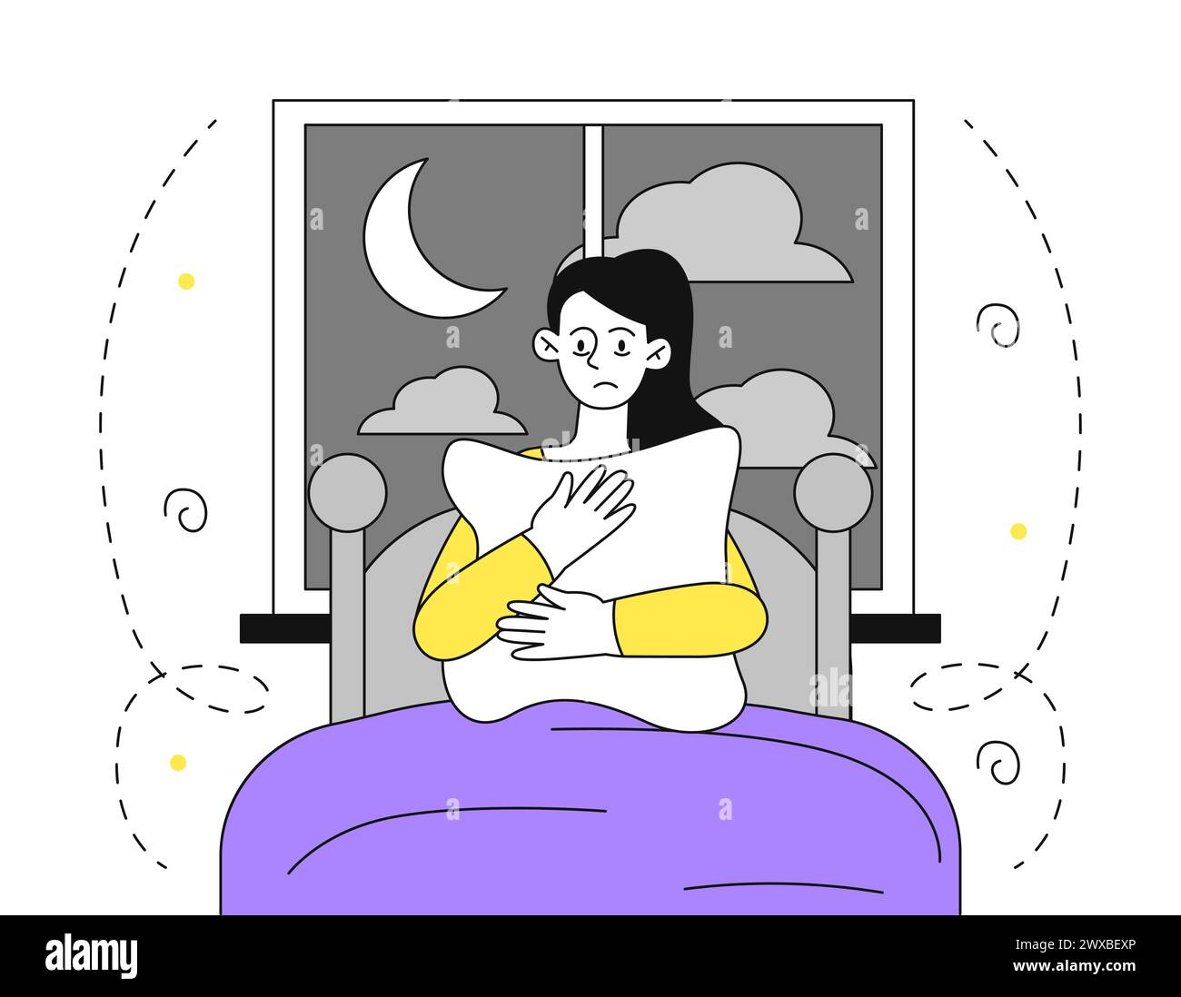 Insomnia bed woman night Stock Vector Images - Alamy