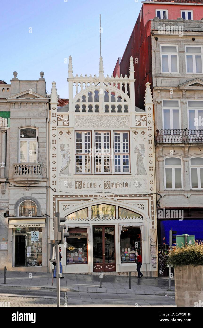 Livraria Lello built in 1881, bookshop, Porto, Detailed facade of a ...