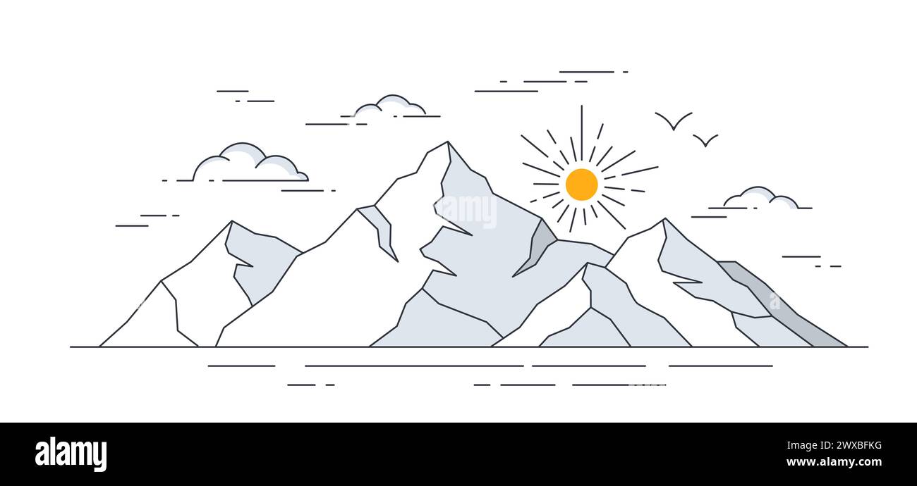 Mountains minimalistic poster. East asian creativity and art. Cliffs ...