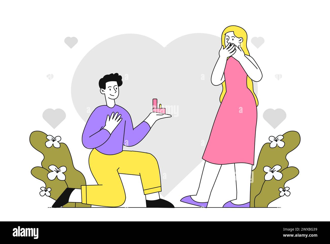 Couple with proposal vector linear Stock Vector Image & Art - Alamy