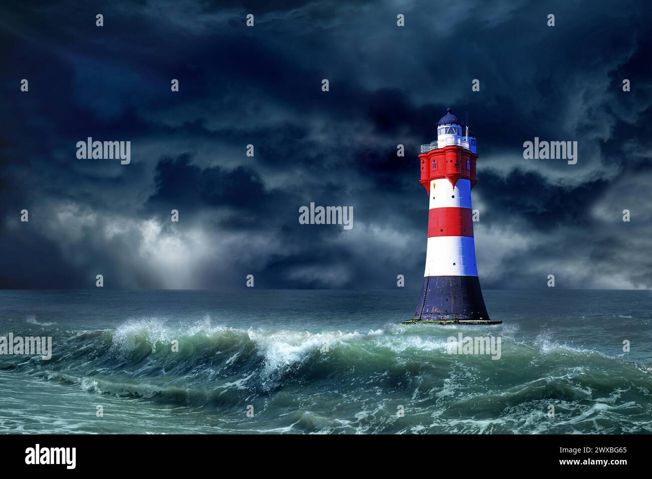 Red Sand Lighthouse in front of a thunderstorm, sky, dark sky, Weser ...