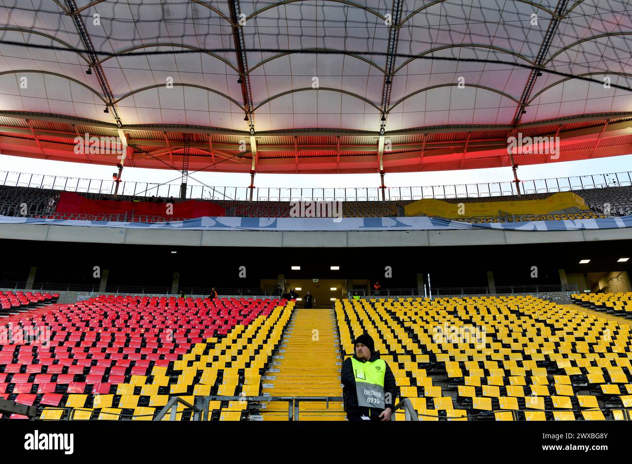 Preparation of a choreography with flags in different colours, stewards ...