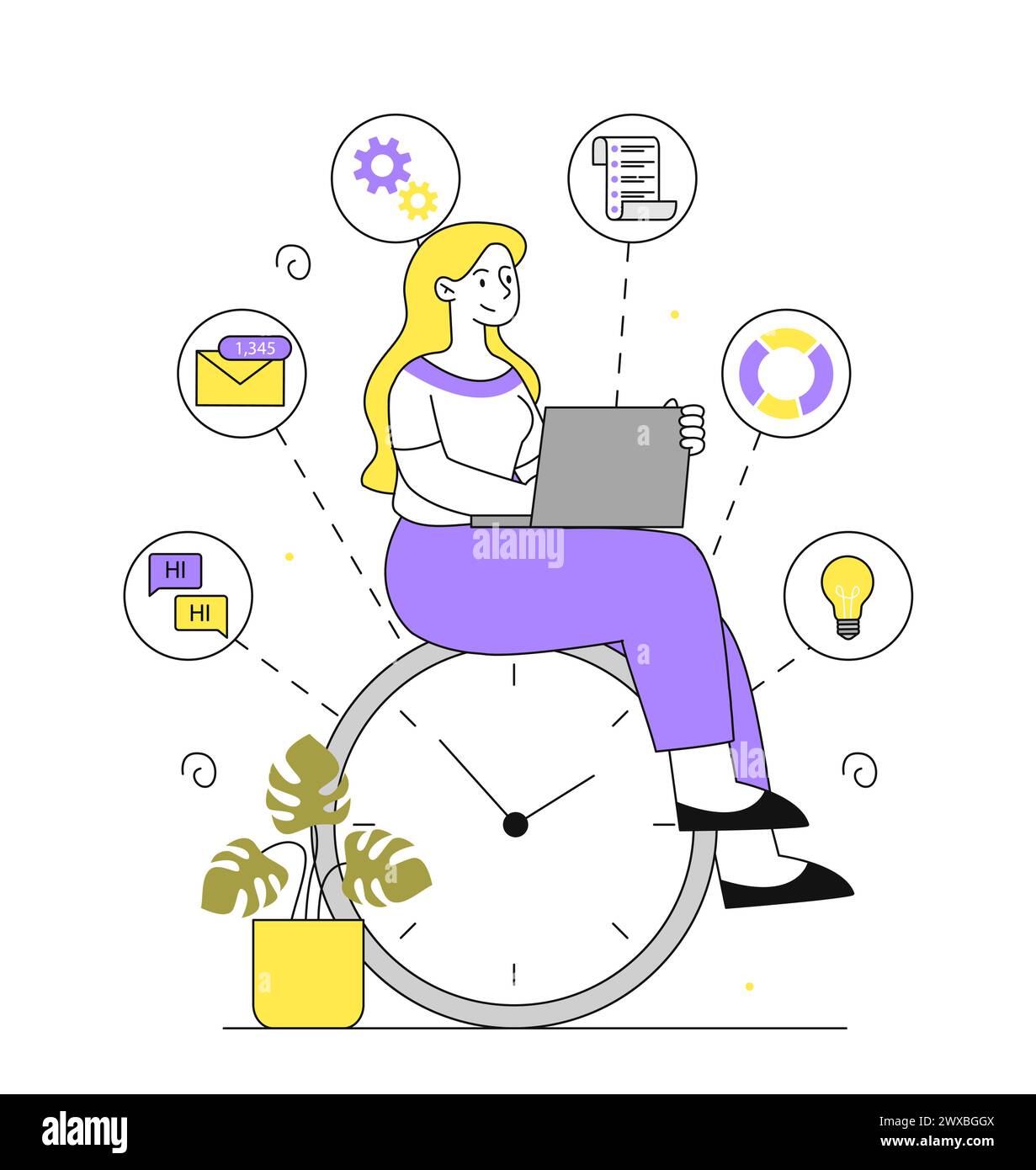 Work life balance woman vector linear Stock Vector Image & Art - Alamy