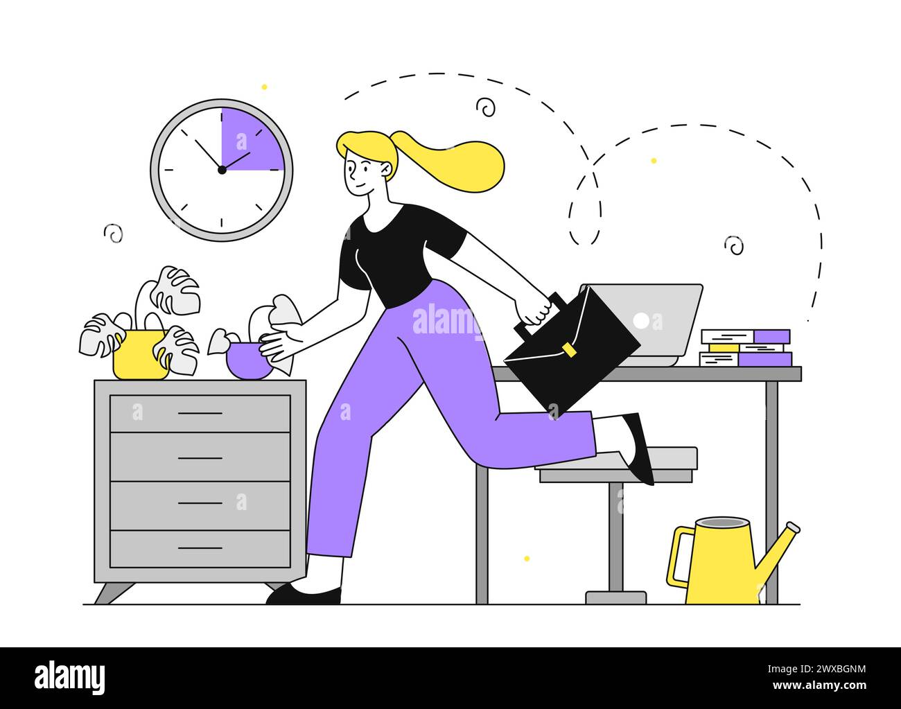 Woman hurry at workplace vector linear Stock Vector Image & Art - Alamy
