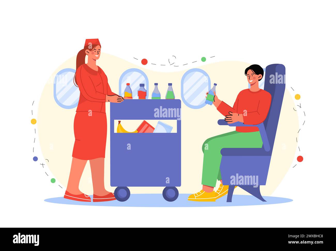 Stewardess with client at plane vector Stock Vector Image & Art - Alamy