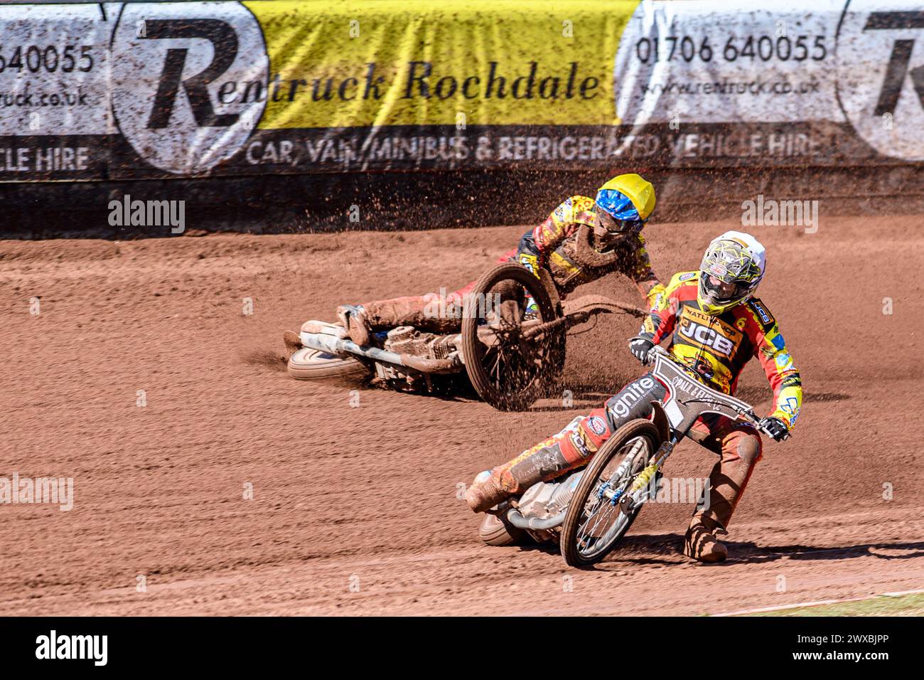 Leicester Lion Cubs' Sonny Springer (Yellow) falls behind team mate ...