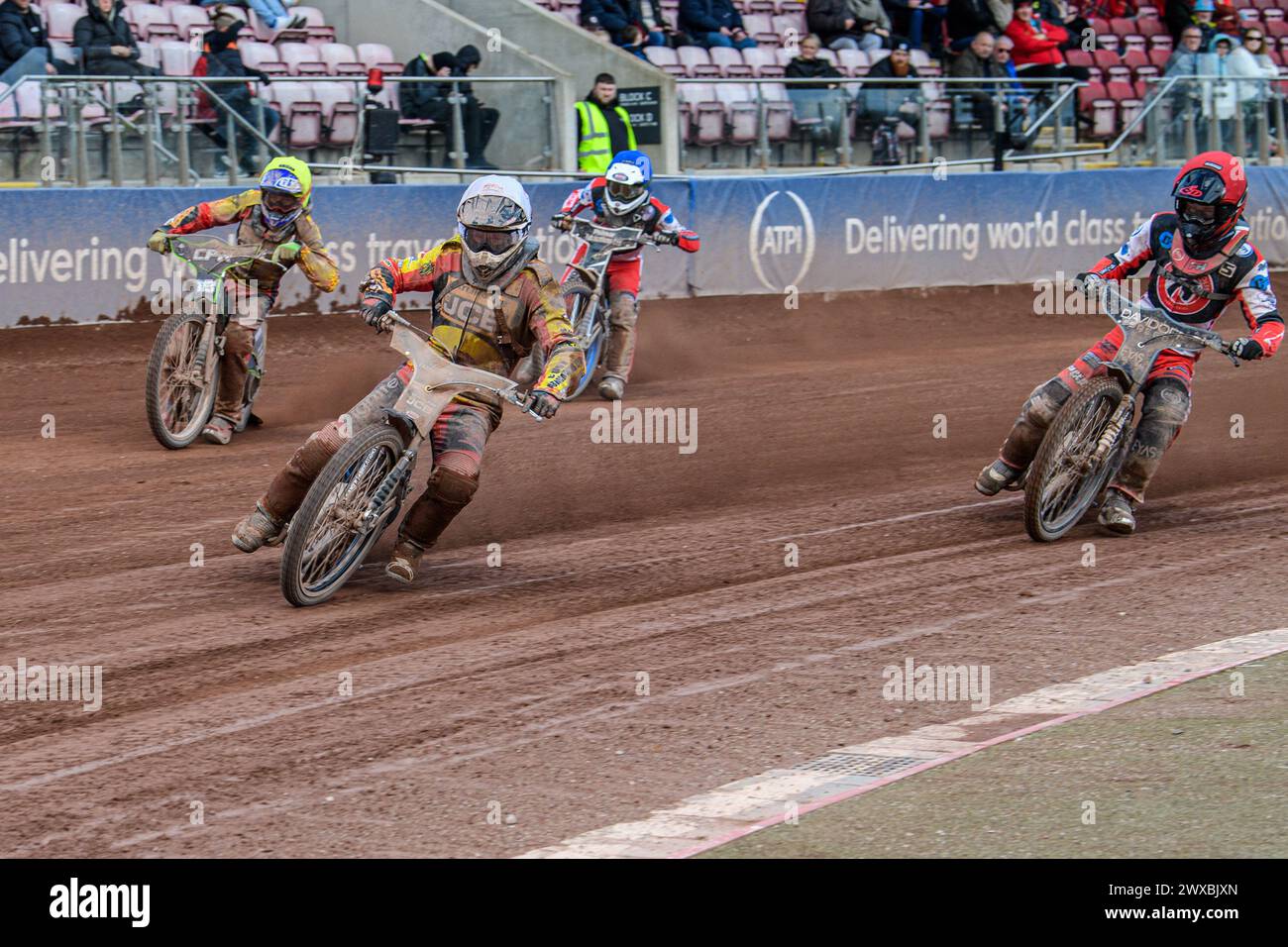 Leicester Lion Cubs' Joe Thompson (White) leads Leicester Lion Cubs ...