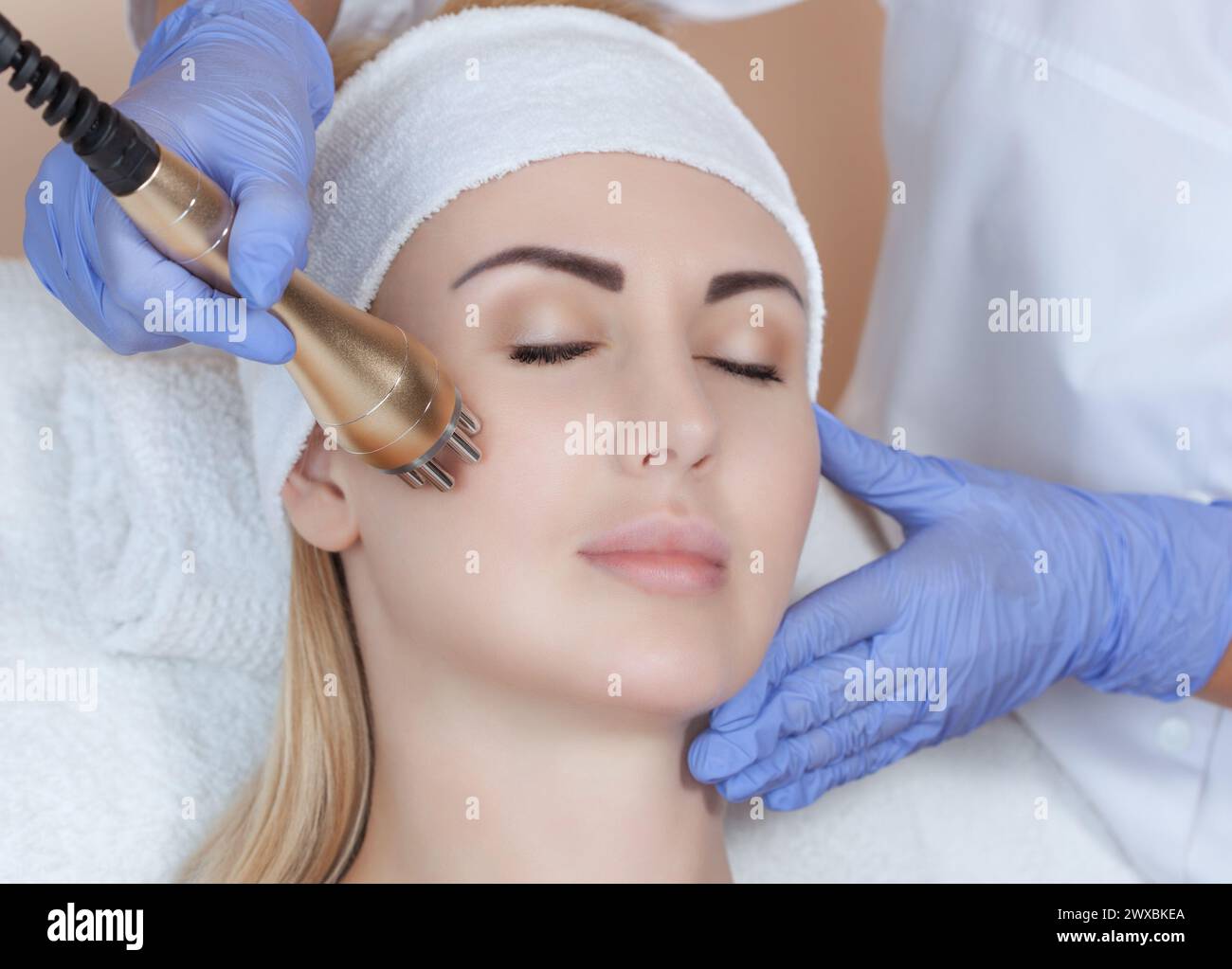 Portrait of woman getting rf-lifting. Rf lifting procedure in a beauty ...