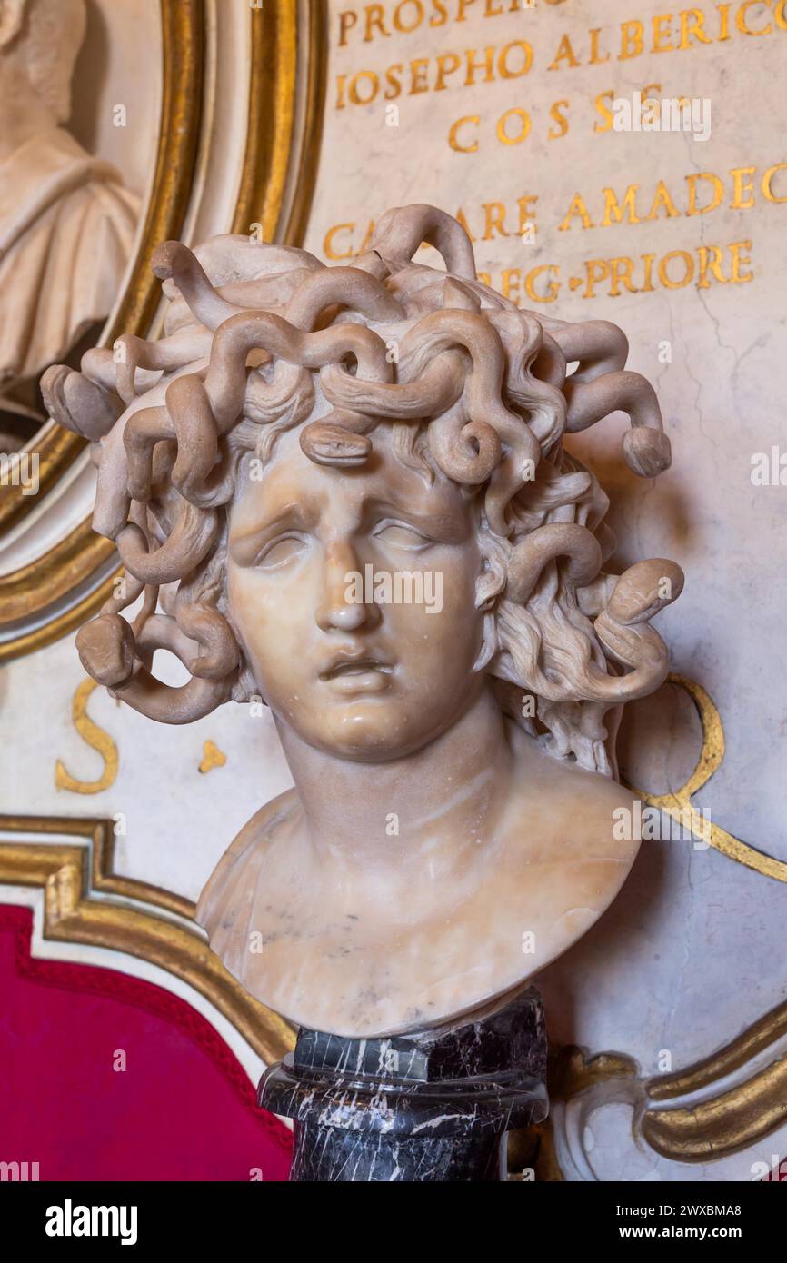 Rome, Italy - 20 August 2023: Capitoline museum, bust of Medusa by Gian ...