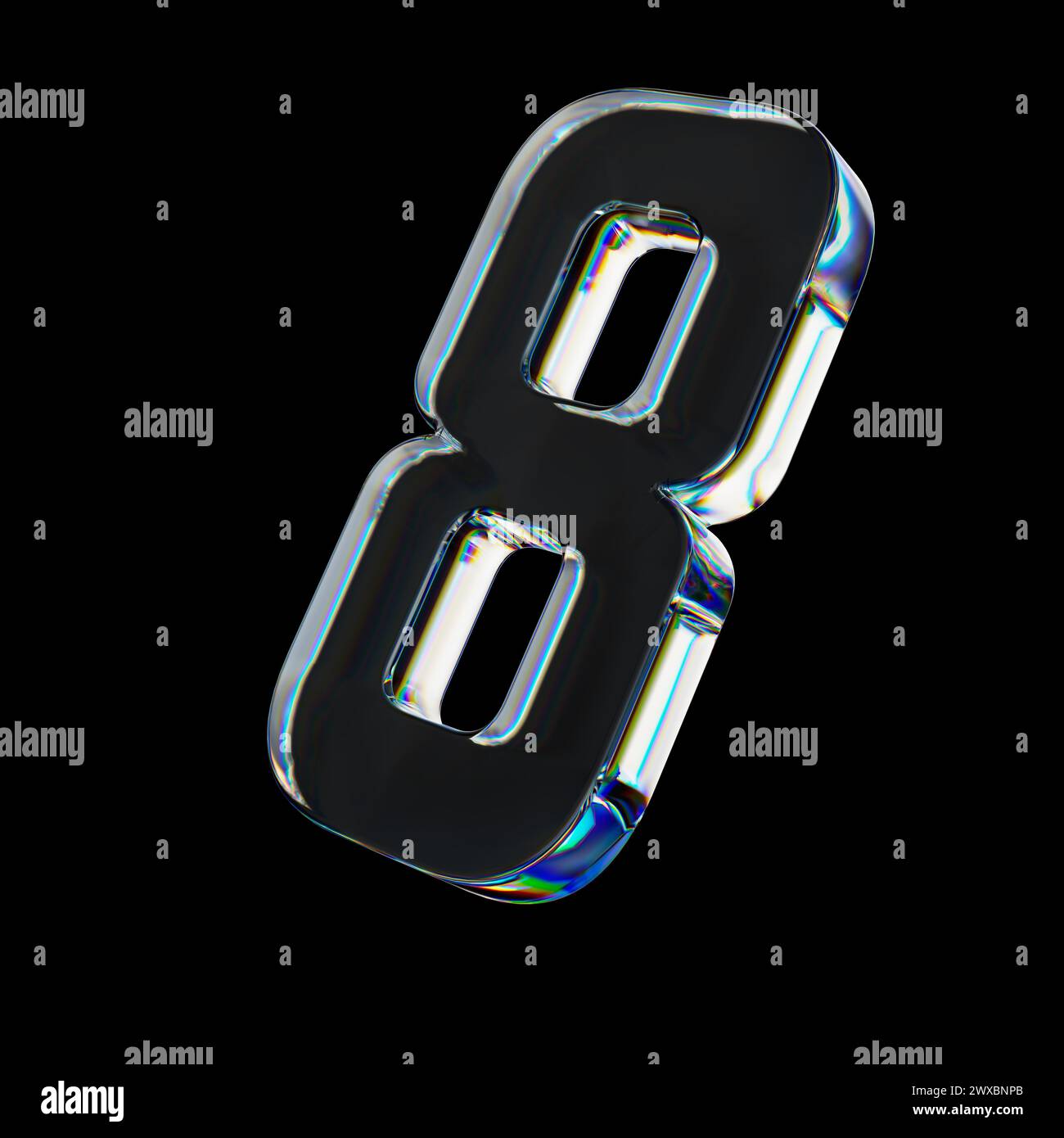 3d Transparent glossy number 8 with dispersion effect. Rainbow colors ...