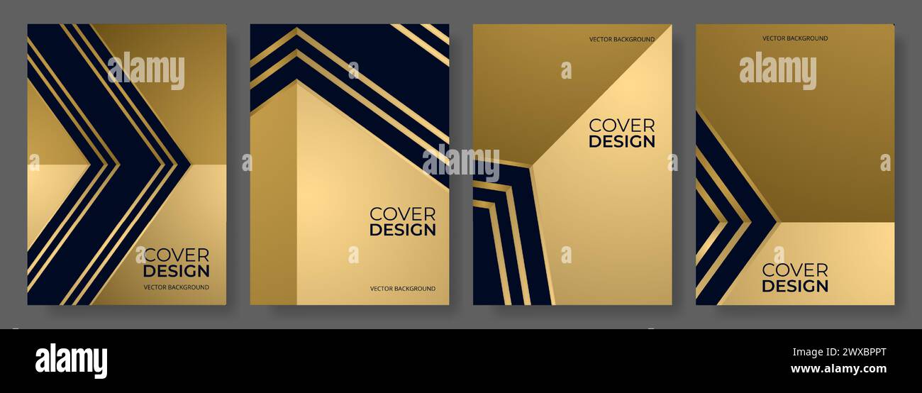 Black and gold 3D abstract modern vertical posters vector set. A4 ...