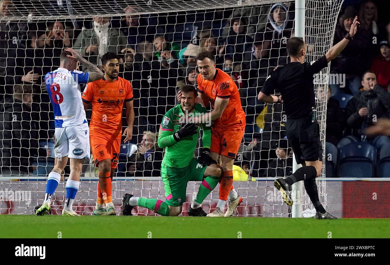 Ipswich Town goalkeeper Vaclav Hladky is congratulated by his team ...